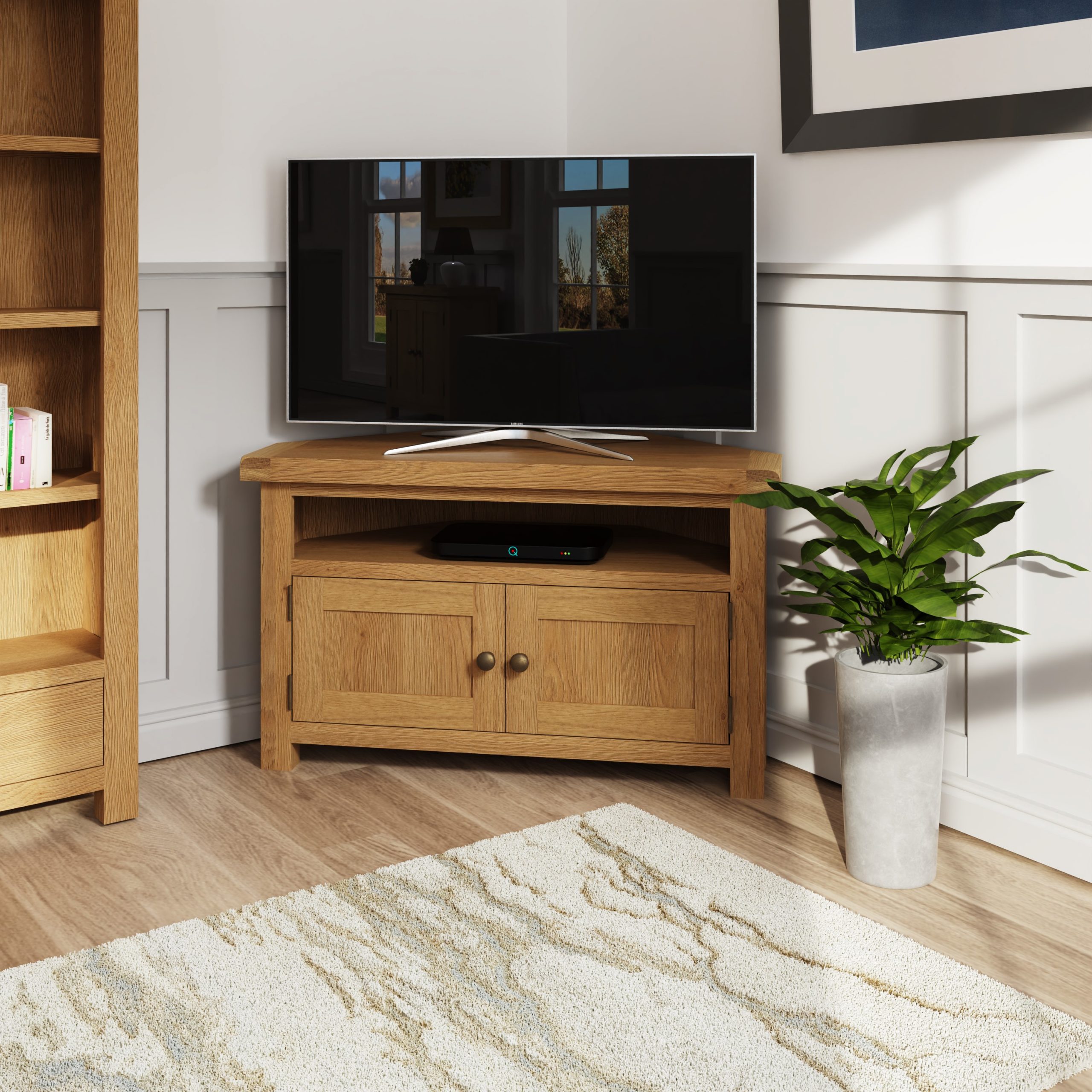 Rustic Oak Corner TV Unit - Stylish & Space-Saving Entertainment - Oak ...